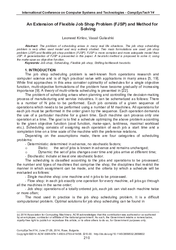 (PDF) An Extension of Flexible Job Shop Problem (FJSP) and Method for Solving