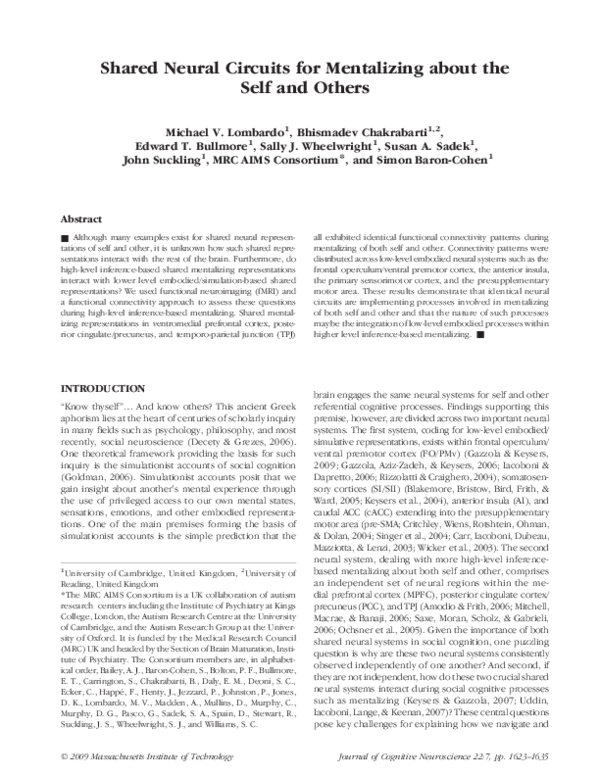 (PDF) Shared neural circuits for mentalizing about the self and others