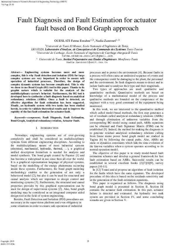 Pdf Fault Diagnosis And Fault Estimation For Actuator Fault Based On