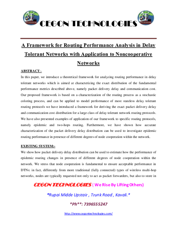 (PDF) CEGON TECHNOLOGIES CEGON TECHNOLOGIES ( We Rise By Lifting Others) A Framework for Routing ...