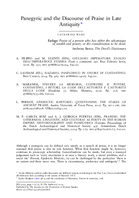 (PDF) Panegyric and the Discourse of Praise in Late Antiquity