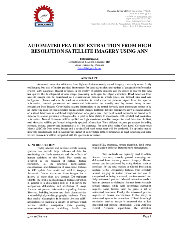 Pdf Automated Feature Extraction From High Resolution Satellite