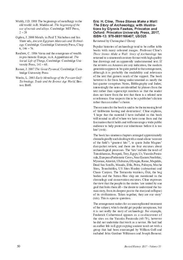 (PDF) Eric H. Cline, Three Stones Make a Wall: The Story of Archaeology ...