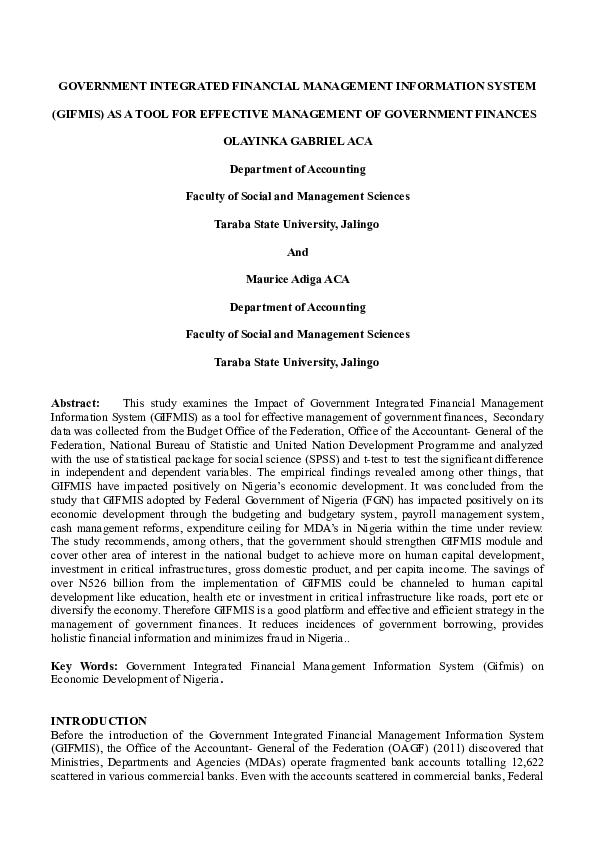 (DOC) GOVERNMENT INTEGRATED FINANCIAL MANAGEMENT INFORMATION SYSTEM ...