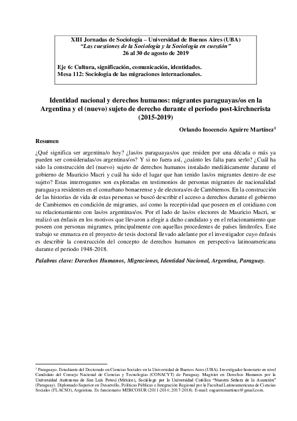 (PDF) Identidad nacional y derechos humanos: migrantes paraguayas/os en ...