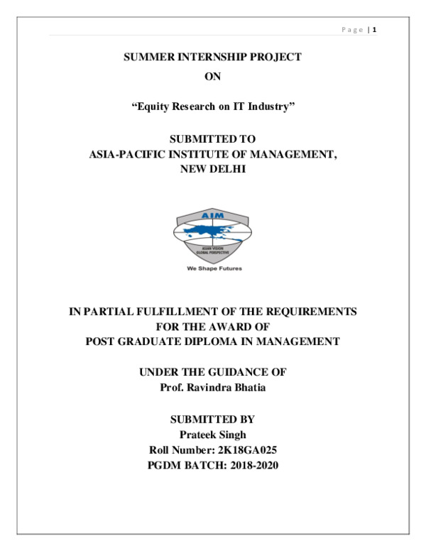 (PDF) Prateek Singh SIP Report