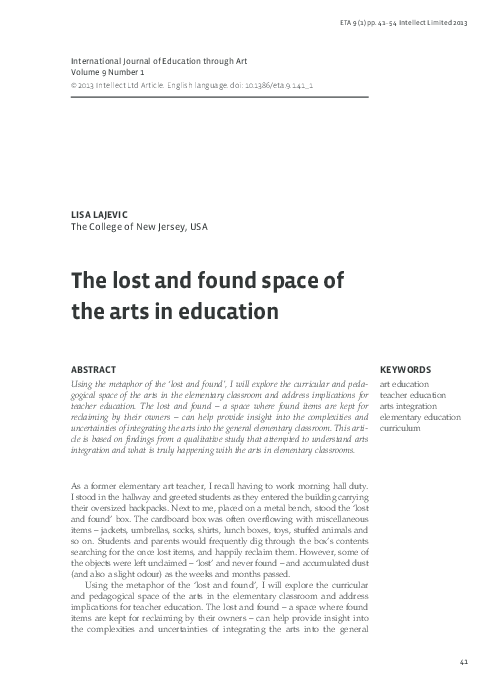 (PDF) The lost and found space of the arts in education