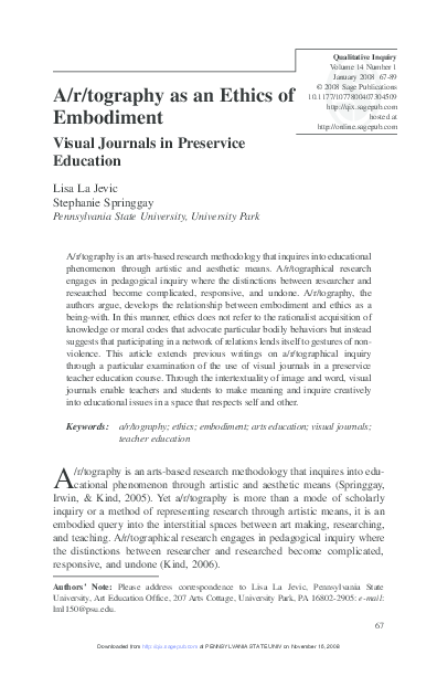 (PDF) A/r/tography as an ethics of embodiment: Visual journals in ...