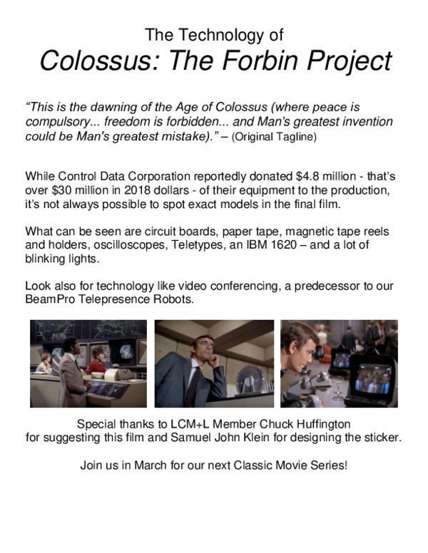 (DOC) Classic Movie Night - The Technology of Colossus: The Forbin ...