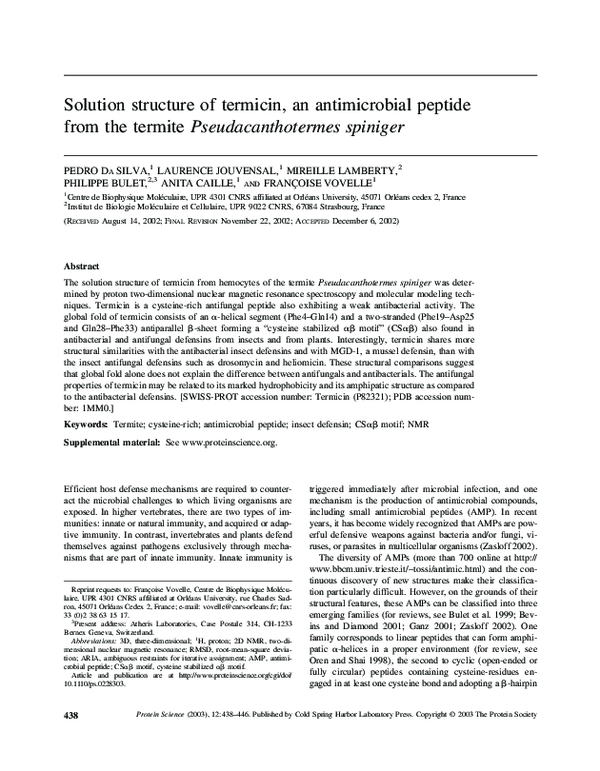 (PDF) Solution structure of termicin, an antimicrobial peptide from the ...