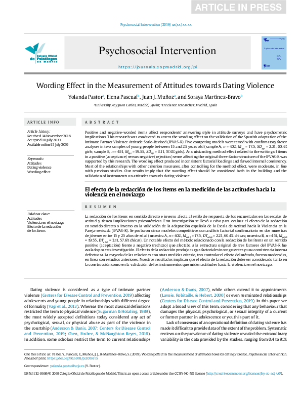 (PDF) Wording Effect in the Measurement of Attitudes towards Dating ...