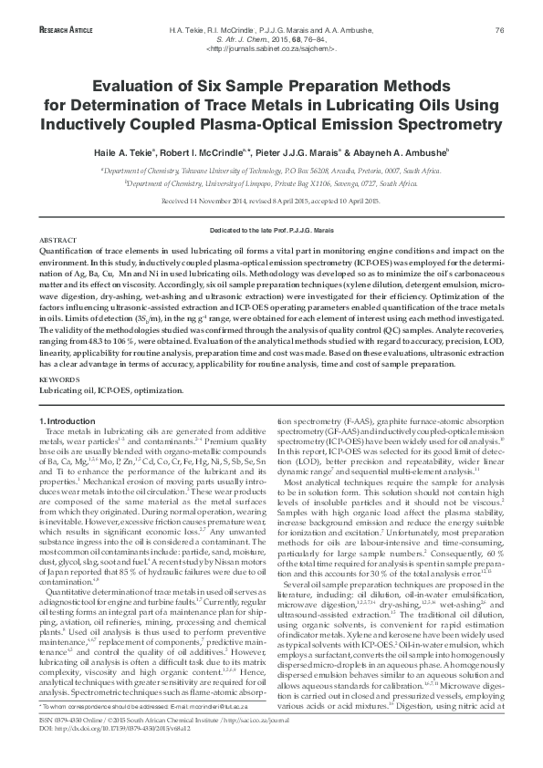 (PDF) Evaluation of Six Sample Preparation Methods for Determination of ...