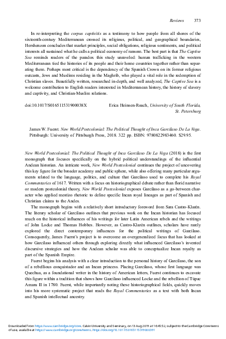 (PDF) Book Review - New World Postcolonial, James Fuerst