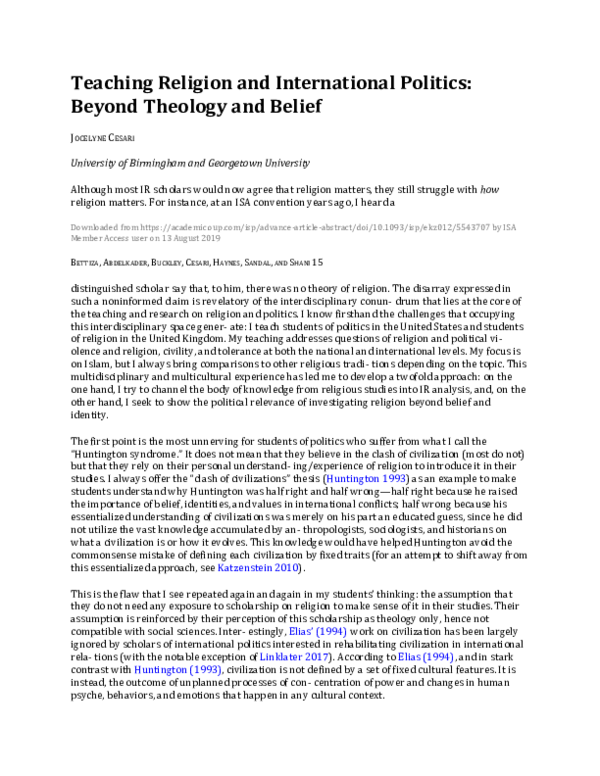 (PDF) Teaching Religion and International Politics: Beyond Theology and ...