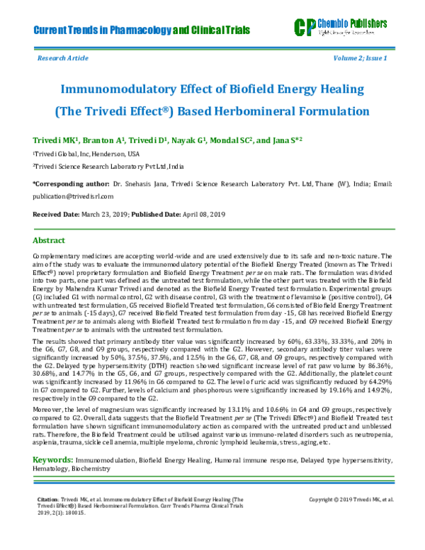 (PDF) Immunomodulatory Effect of Biofield Energy Healing (The Trivedi ...