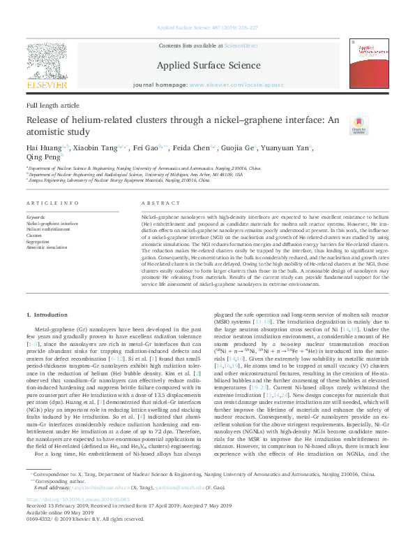 Pdf Release Of Helium Related Clusters Through A Nickel Graphene
