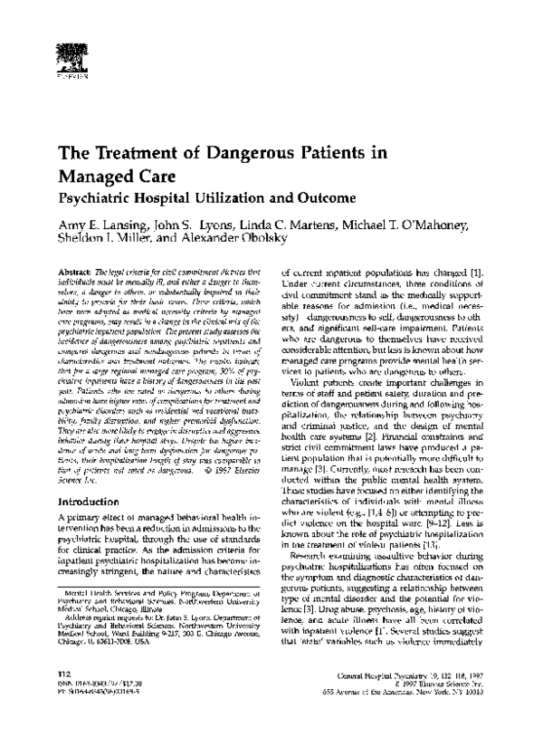 (PDF) The treatment of dangerous patients in managed care
