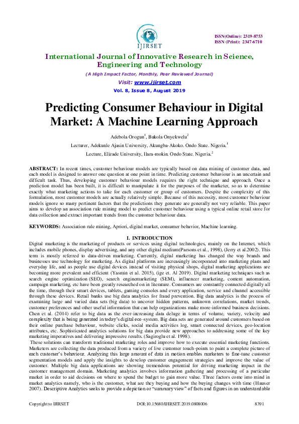 Pdf Predicting Consumer Behaviour In Digital Market A Machine Learning Approach 4262