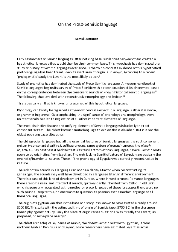 (PDF) On the Proto-Semitic language