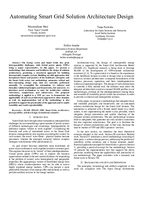 (PDF) Automating Smart Grid Solution Architecture Design