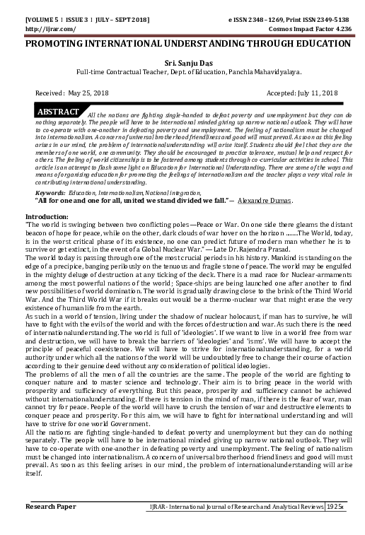 (PDF) PROMOTING INTERNATIONAL UNDERSTANDING THROUGH EDUCATION