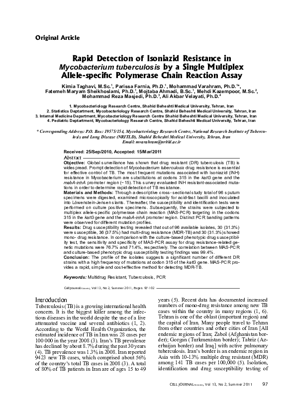 (PDF) Rapid Detection of Isoniazid Resistance in Mycobacterium tuberculosis by a Single ...