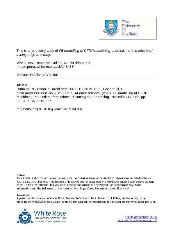 Pdf Fe Modelling Of Cfrp Machining Prediction Of The Effects Of Cutting Edge Rounding