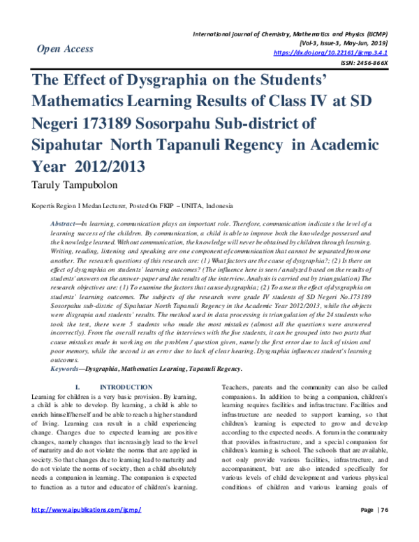 (PDF) The Effect of Dysgraphia on the Students' Mathematics Learning ...