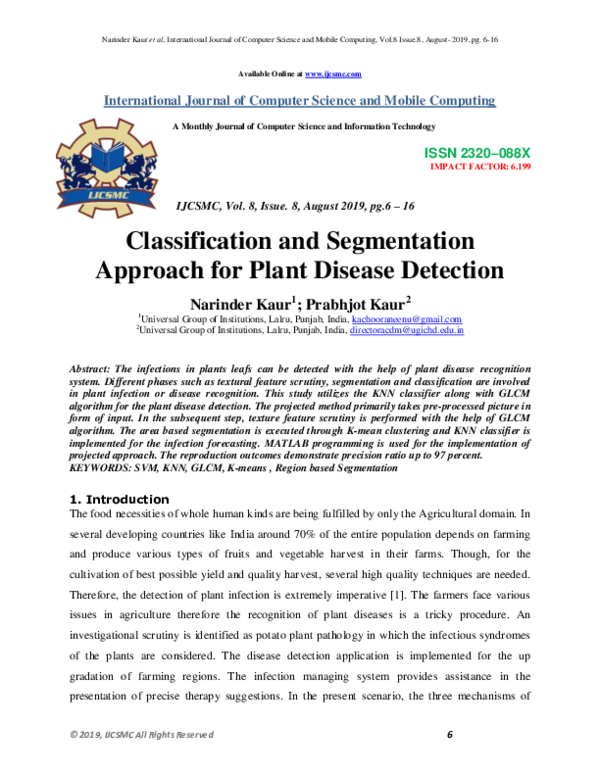 Pdf Classification And Segmentation Approach For Plant Disease Detection
