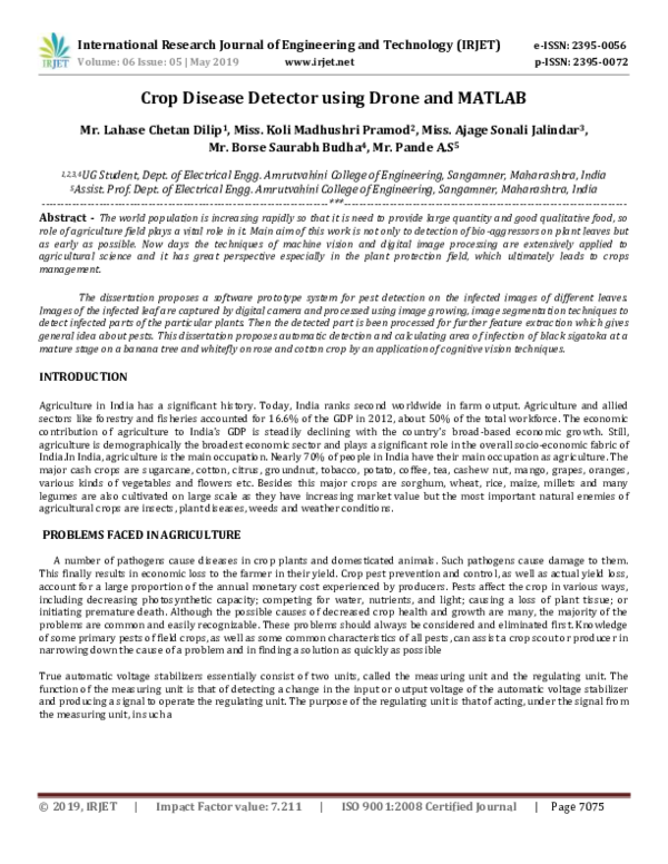 Pdf Irjet Crop Disease Detector Using Drone And Matlab