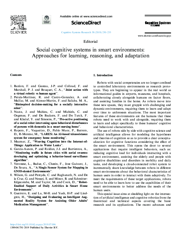(PDF) Social cognitive systems in smart environments: Approaches for ...