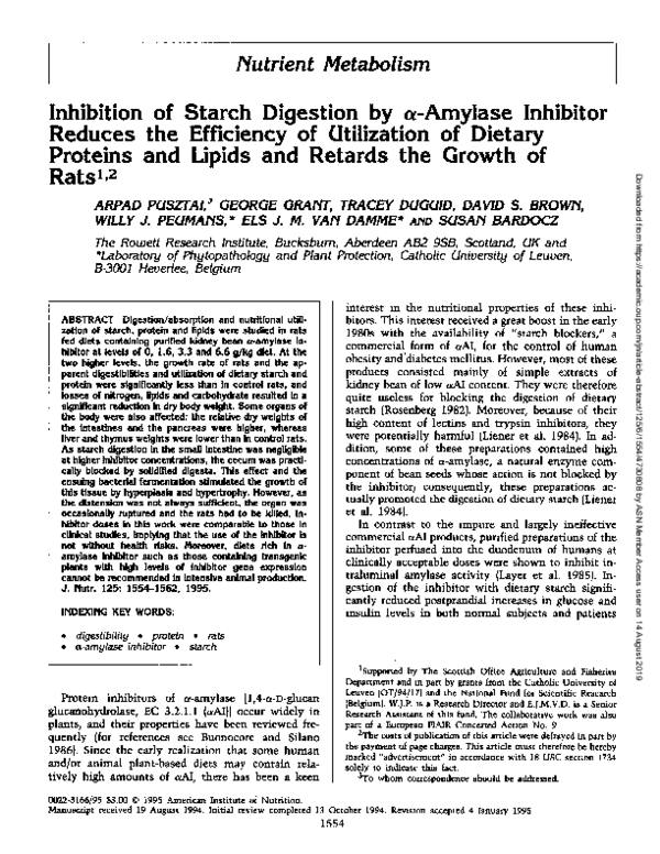 (PDF) Inhibition of Starch Digestion by a-Amylase Inhibitor Reduces the ...