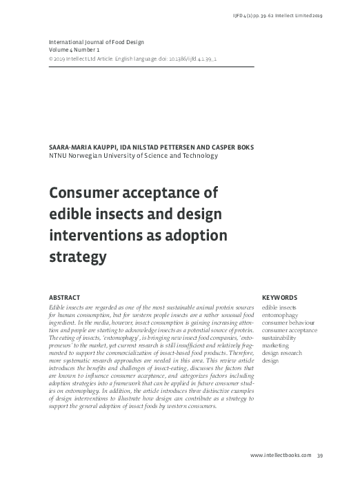 (PDF) Consumer acceptance of edible insects and design interventions as ...