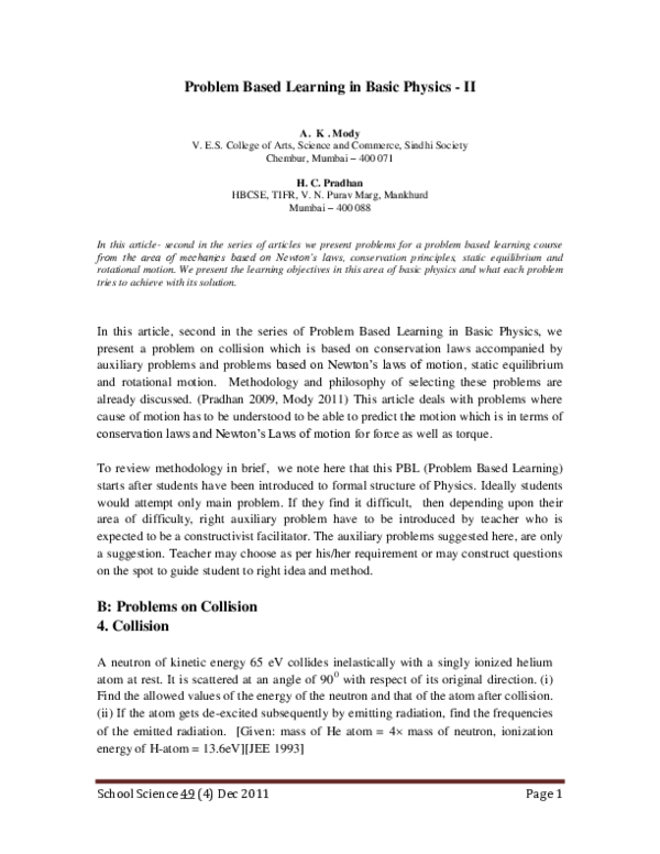 (PDF) Problem Based Learning in Basic Physics -II