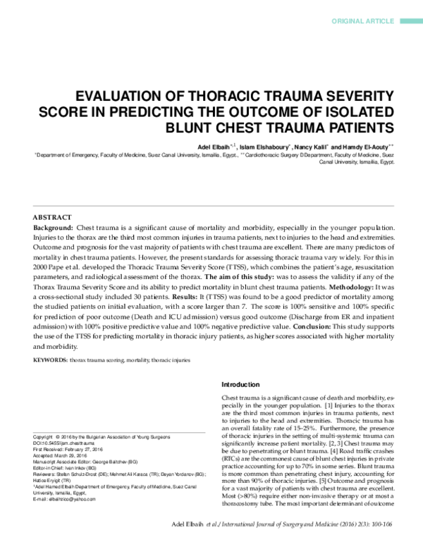 (PDF) EVALUATION OF THORACIC TRAUMA SEVERITY SCORE IN PREDICTING THE ...
