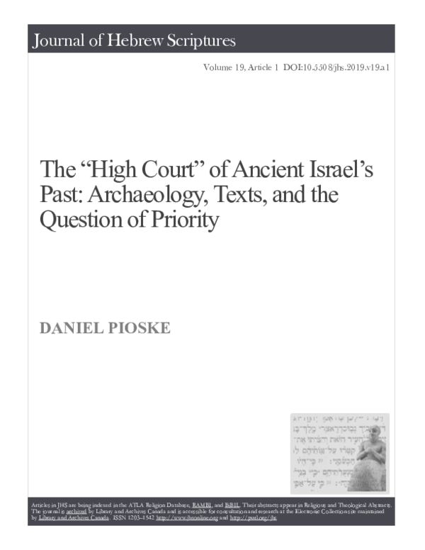 (PDF) The "High Court" of Ancient Israel's Past: Archaeology, Texts ...