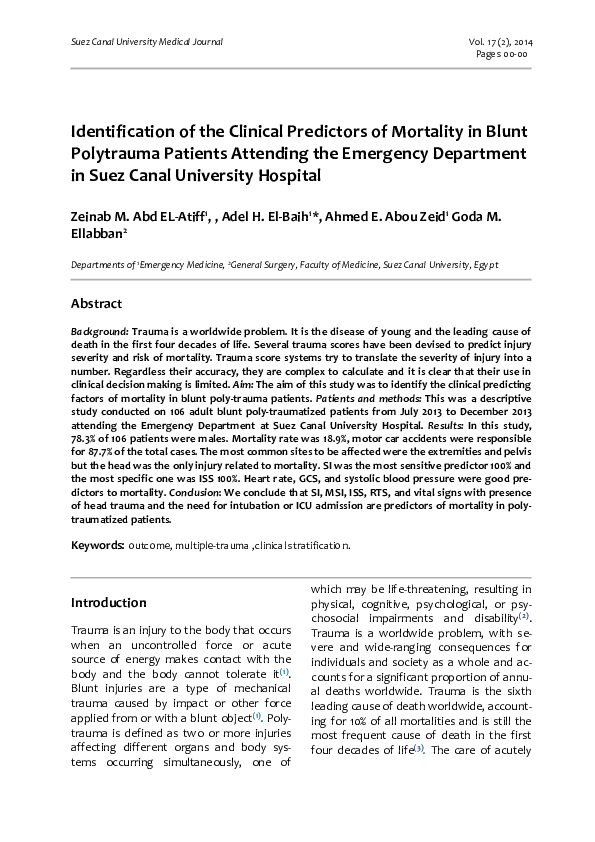 (PDF) Identification of the Clinical Predictors of Mortality in Blunt ...
