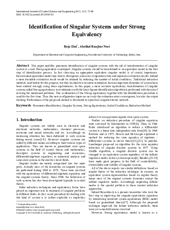 (PDF) Identification of Singular Systems under Strong Equivalency