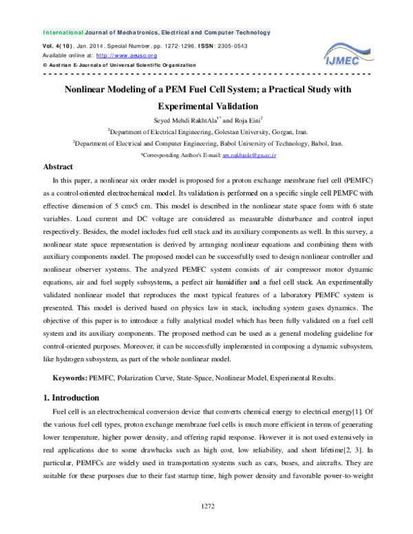 (PDF) Nonlinear Modeling of a PEM Fuel Cell System; a Practical Study with Experimental Validation