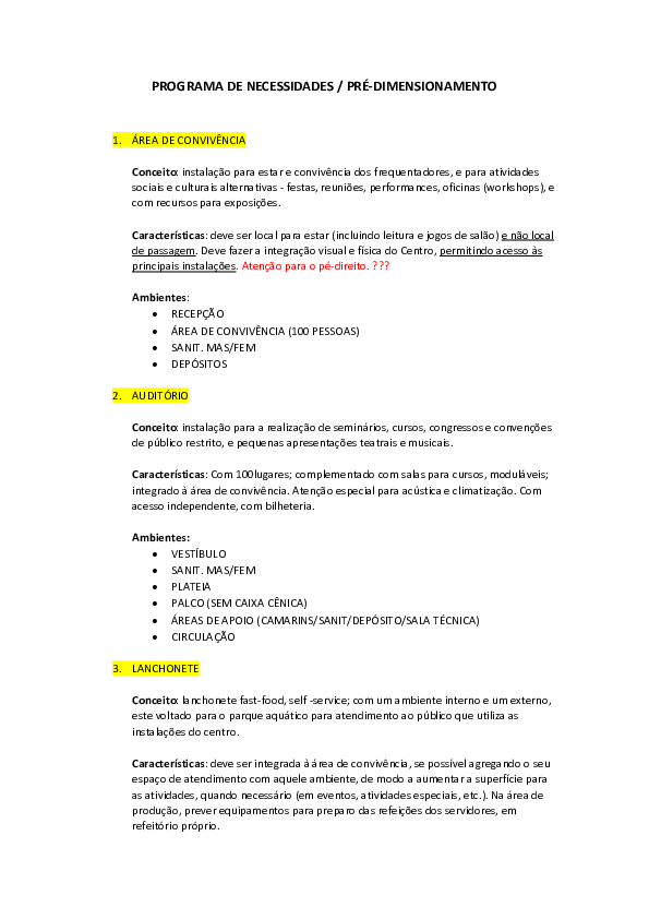 (DOC) PROGRAMA DE NECESSIDADES / PRÉ-DIMENSIONAMENTO