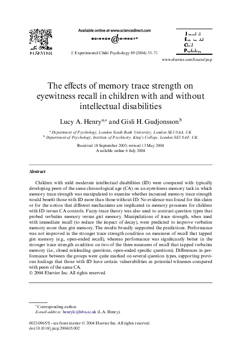 (PDF) The Effects of Memory Trace Strength on Eyewitness Recall In ...