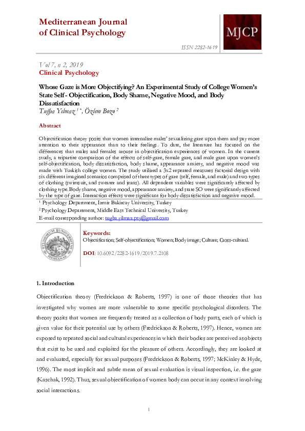 (PDF) Whose Gaze is More Objectifying? An Experimental Study of College ...