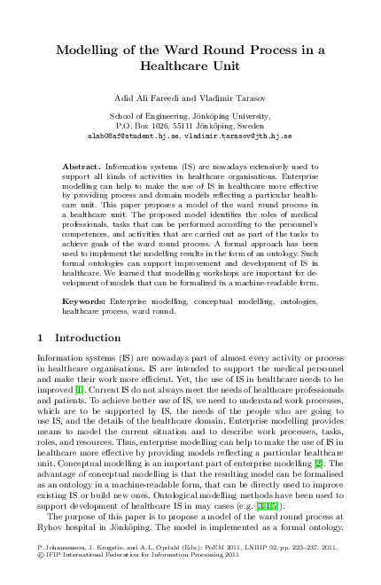 (PDF) Modelling of the Ward Round Process in a Healthcare Unit