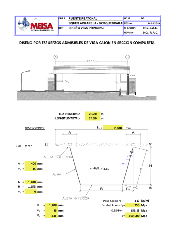 (XLS) Vigas Cajon - Puente Peatonal Acuarela