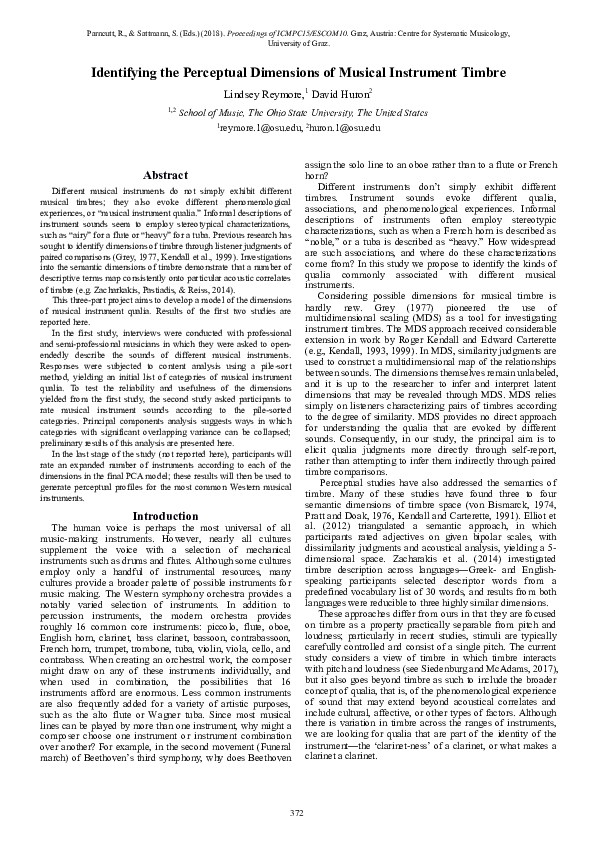 (PDF) Identifying the Perceptual Dimensions of Musical Instrument Timbre