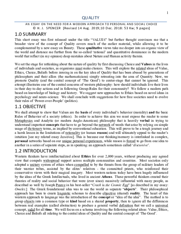 (PDF) QUALITY: AN ESSAY ON THE NEED FOR A MODERN APPROACH TO PERSONAL ...