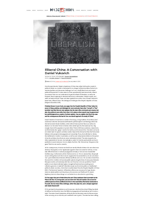 (PDF) Illiberal China: A Conversation with Daniel Vukovich