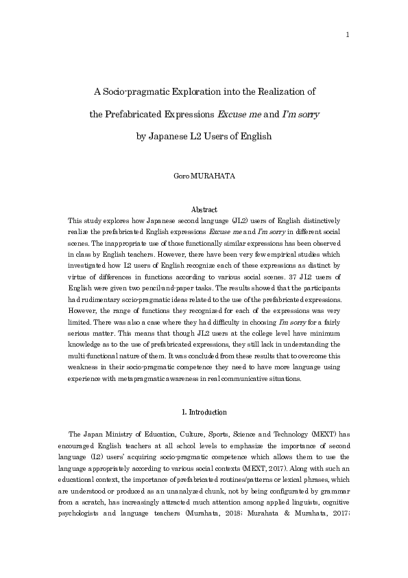 (PDF) A socio-pragmatic exploration into the realization of the prefabricated expressions Excuse ...