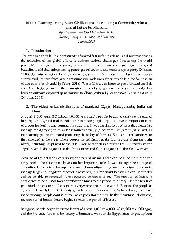 (PDF) Mutual Learning among Asian Civilizations and Building a ...