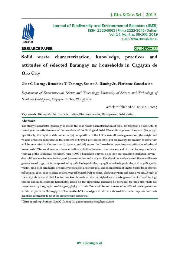 (PDF) Solid Wastes Characterization, Knowledge, Practices, & Attitudes ...